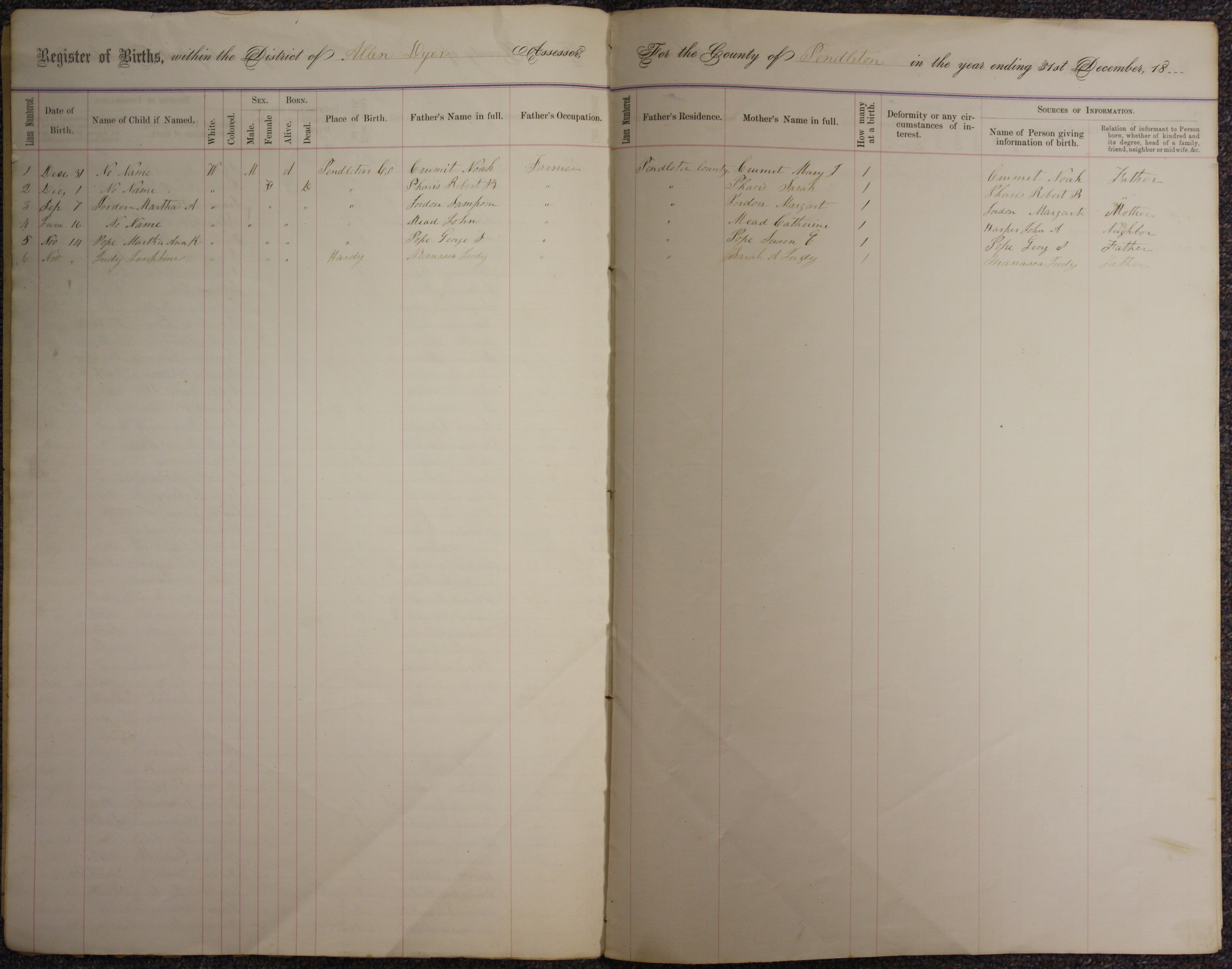 1865 Pendleton Co birth & death records