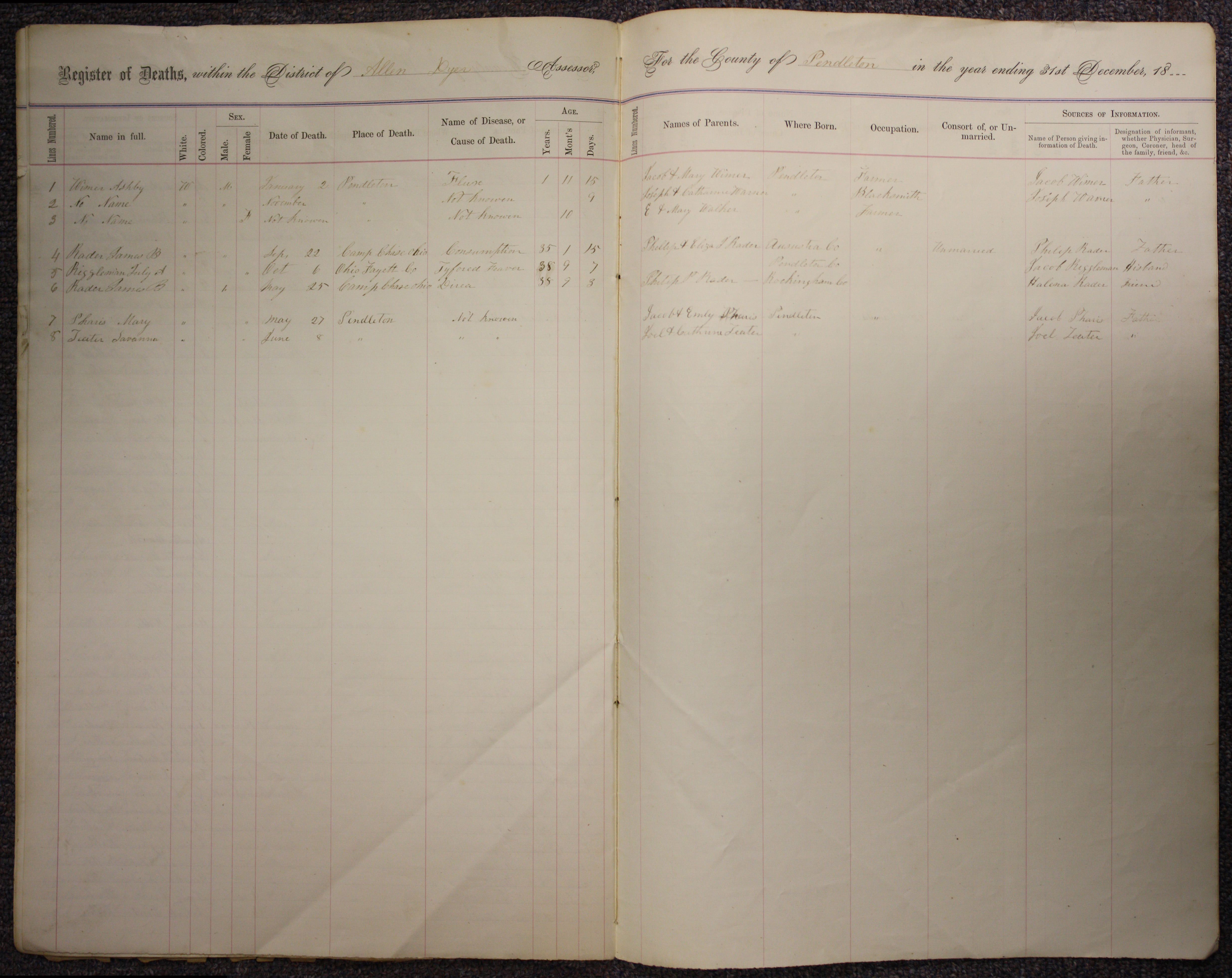 1865 Pendleton Co birth & death records